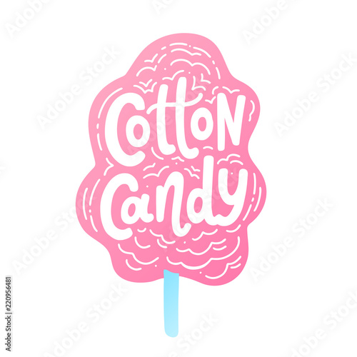 Cotton candy on stick. Text logo lettering for dessert for kids. Hand ...