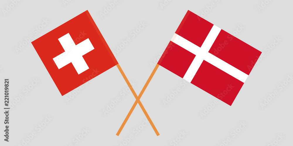 Switzerland and Denmark. Crossed Swiss and Danish flags. Official ...