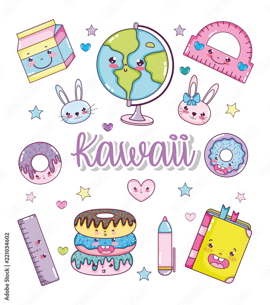 Set of kawaii cartoons Stock Vector | Adobe Stock
