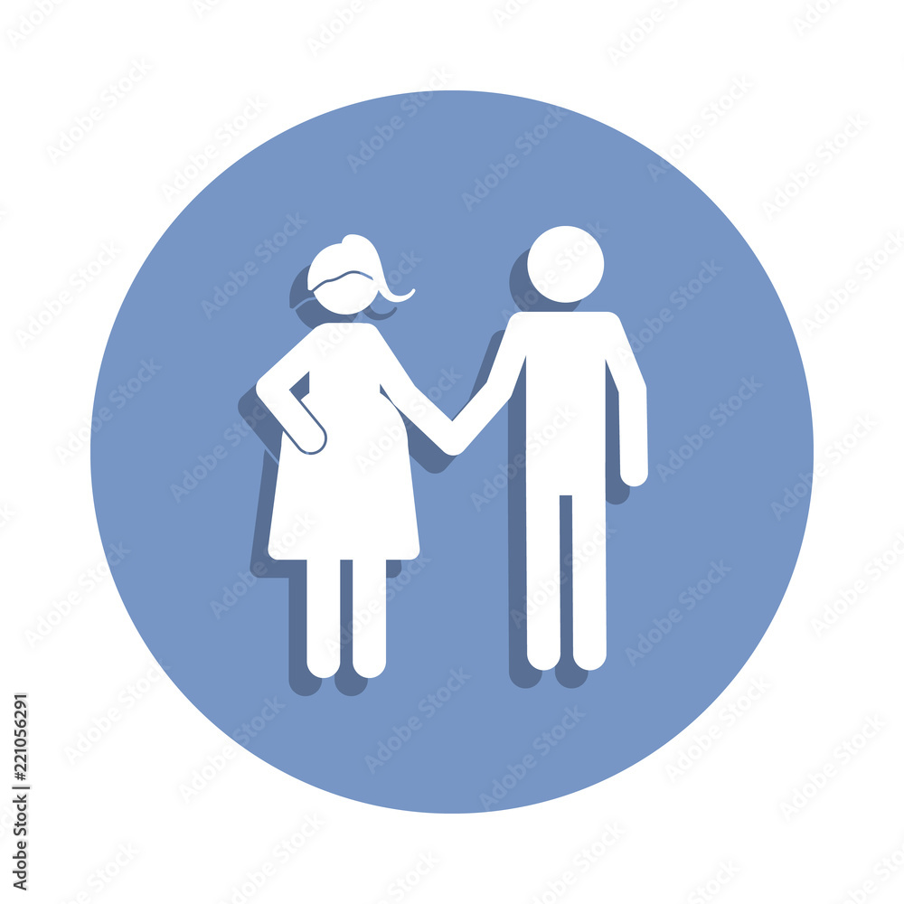 husband and pregnant wife holding hands icon in badge style. One of ...