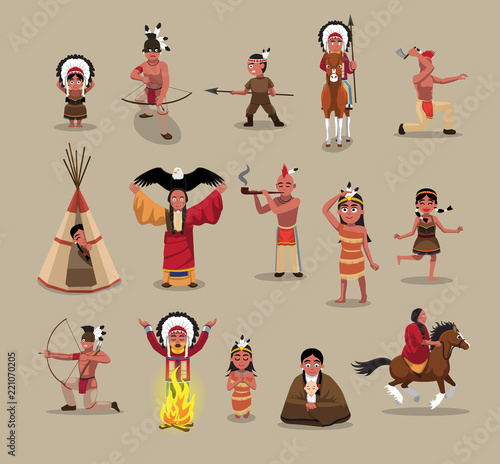 Native American People Poses Cartoon Vector Illustration Stock Vector ...