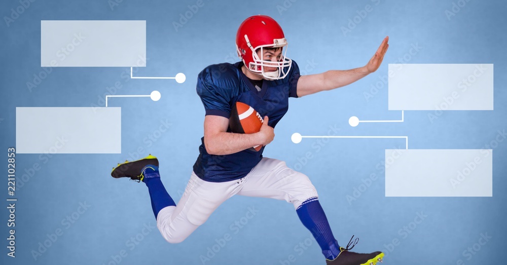 American football player with blank infographic chart panels Stock ...