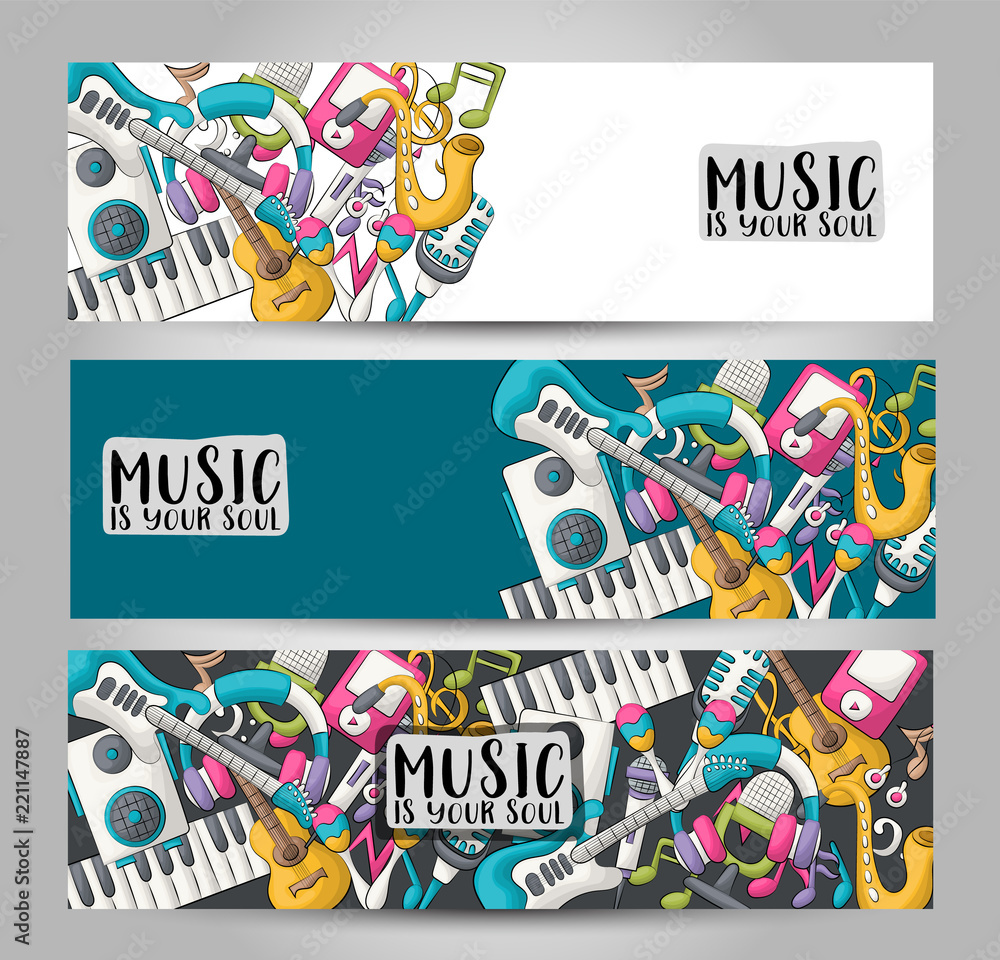 Music art horizontal banner set. Cute header for invitation ...