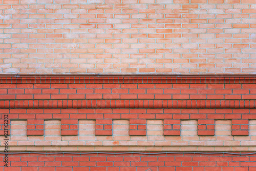 Brick wall with decorative cornice as background, texture Stock Photo ...