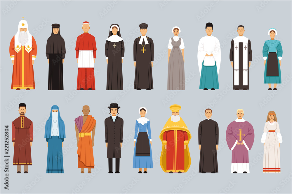 Religion people set, men and women of different religious confessions ...