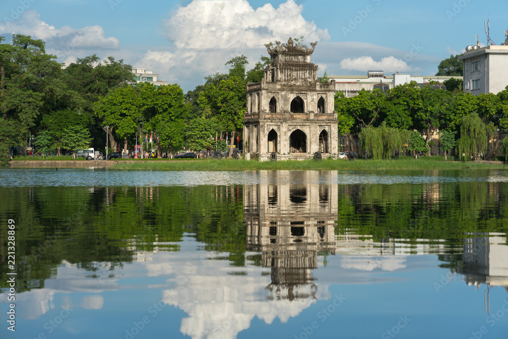 Turtle Tower (Thap Rua) in Hoan Kiem lake (Sword lake, Ho Guom) in ...