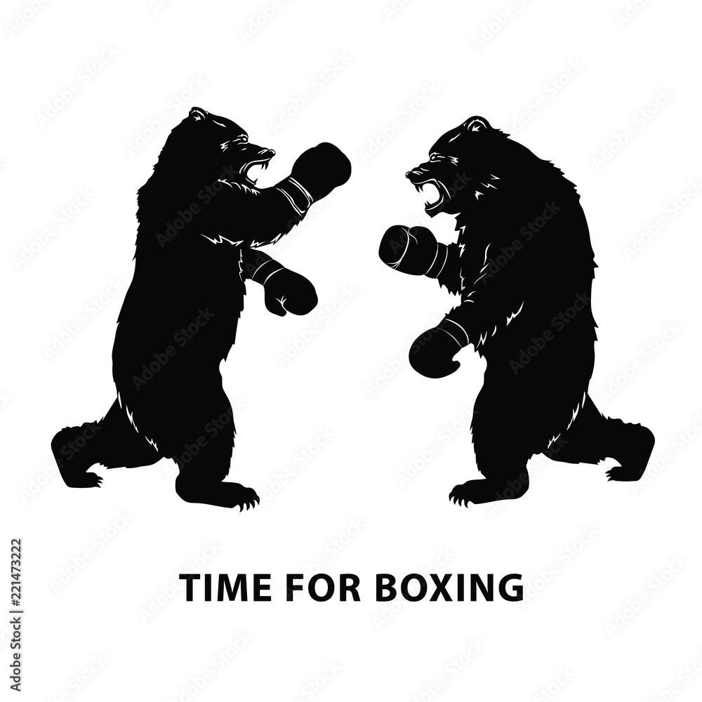 Two black bears fighting. Silhouettes of a wild animals in Boxing ...