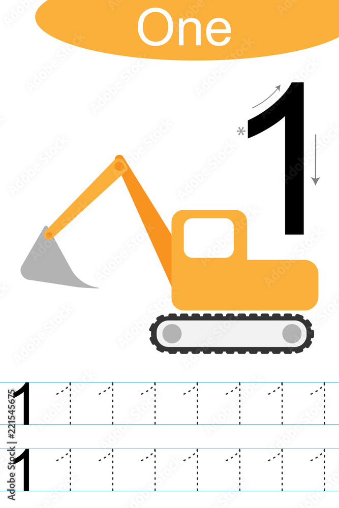 Number one, handwriting tracing practice sheet, writing training for ...