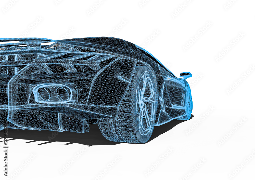 Hyper car radiography / 3D render image representing an Hypercar x-ray ...