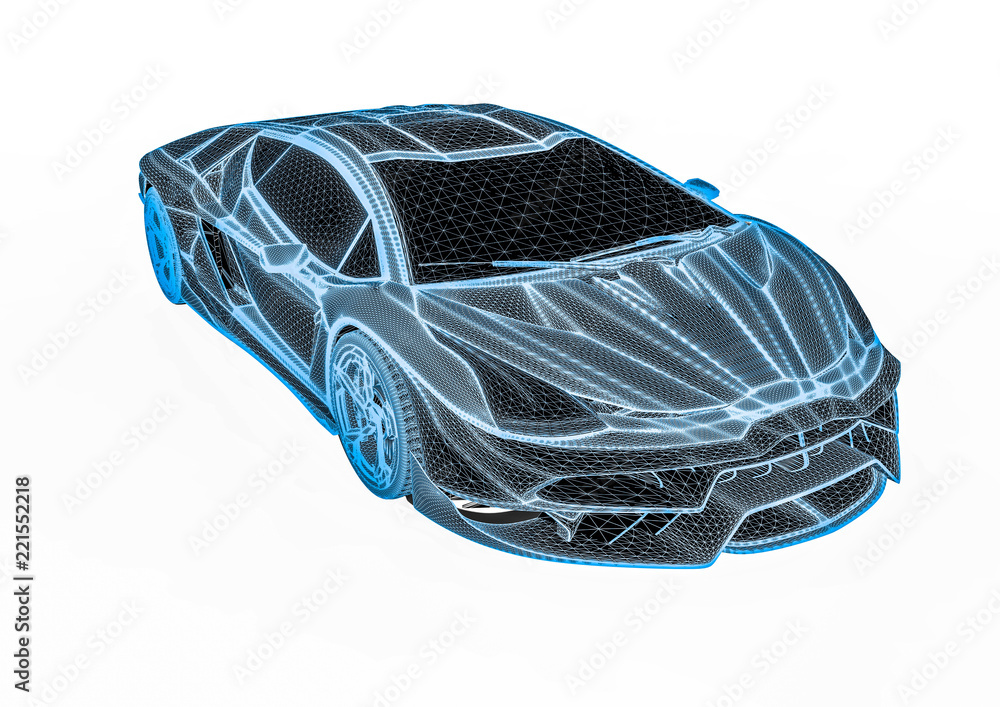 Hyper car radiography / 3D render image representing an Hypercar x-ray ...
