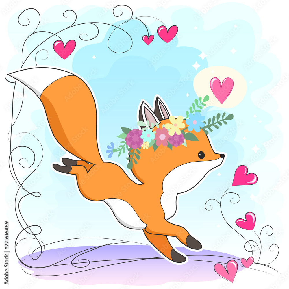 Vector red fox hand drawn cartoon illustration Stock Vector | Adobe Stock