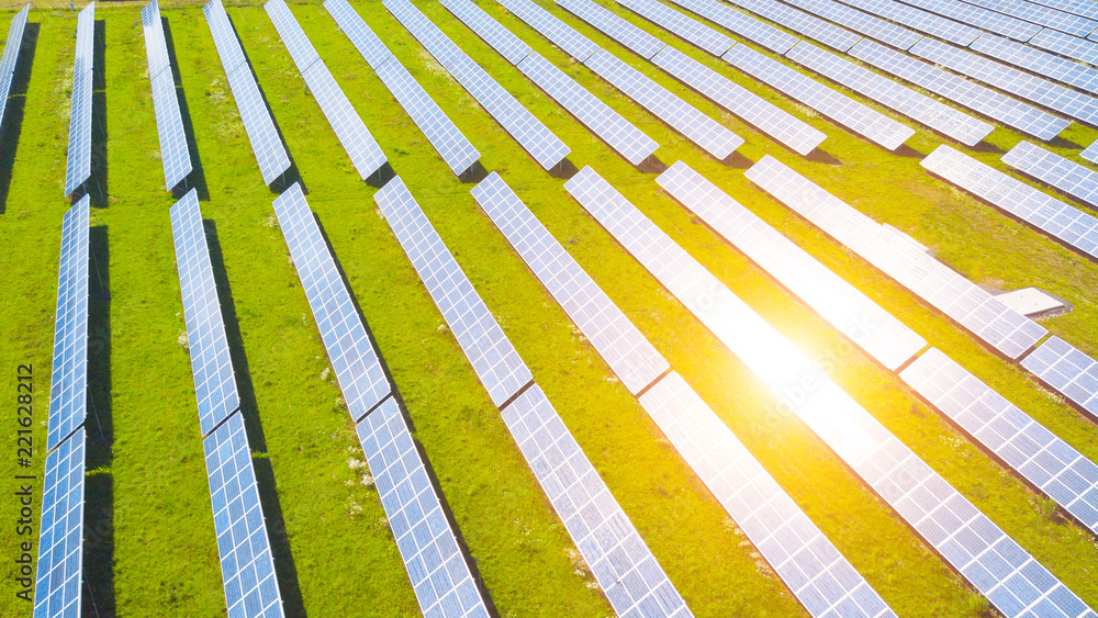 Aerial view of solar power plant. Solar farm system from above. Large ...