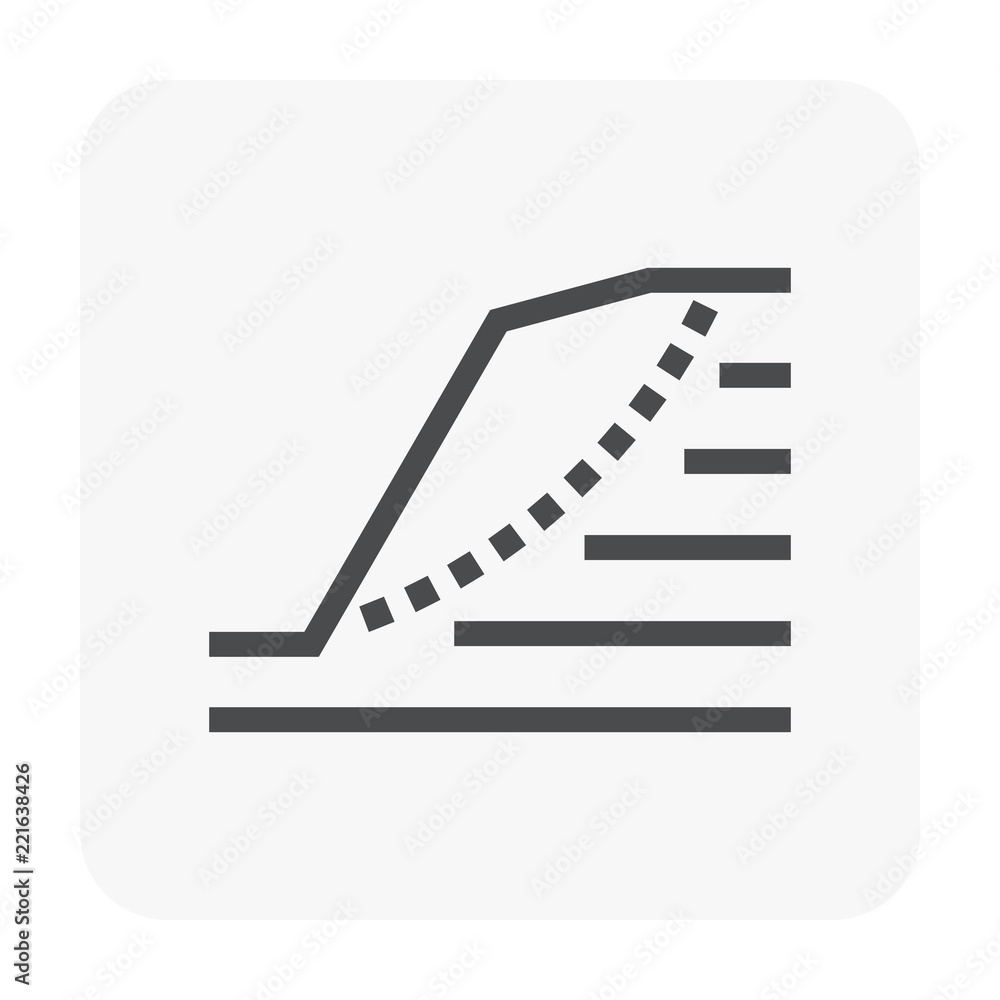 Soil stability failure vector icon. Cross section of layer, earth ...