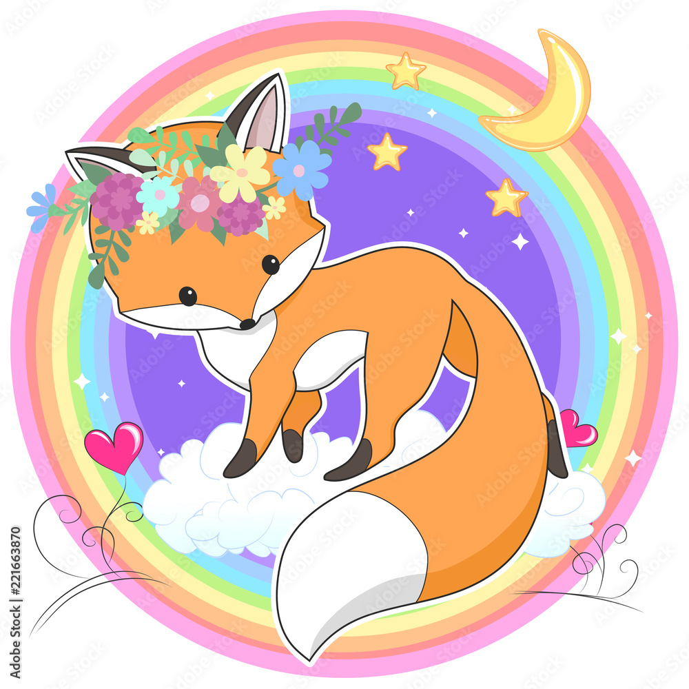 Vector red fox hand drawn cartoon illustration Stock Vector | Adobe Stock