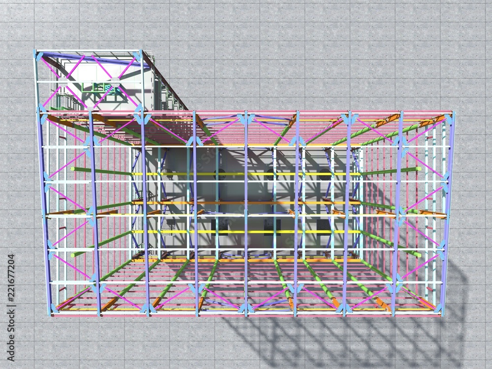BIM model of a building made of metal structure. 3D architectural ...