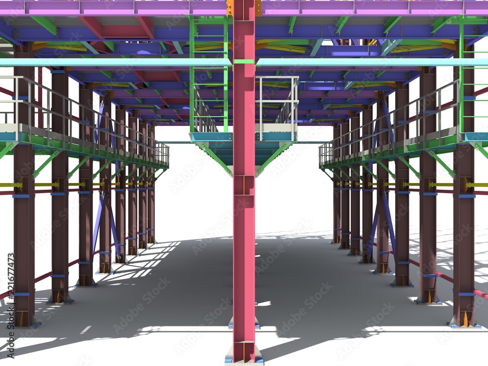 BIM model of a building made of metal structure. 3D architectural ...