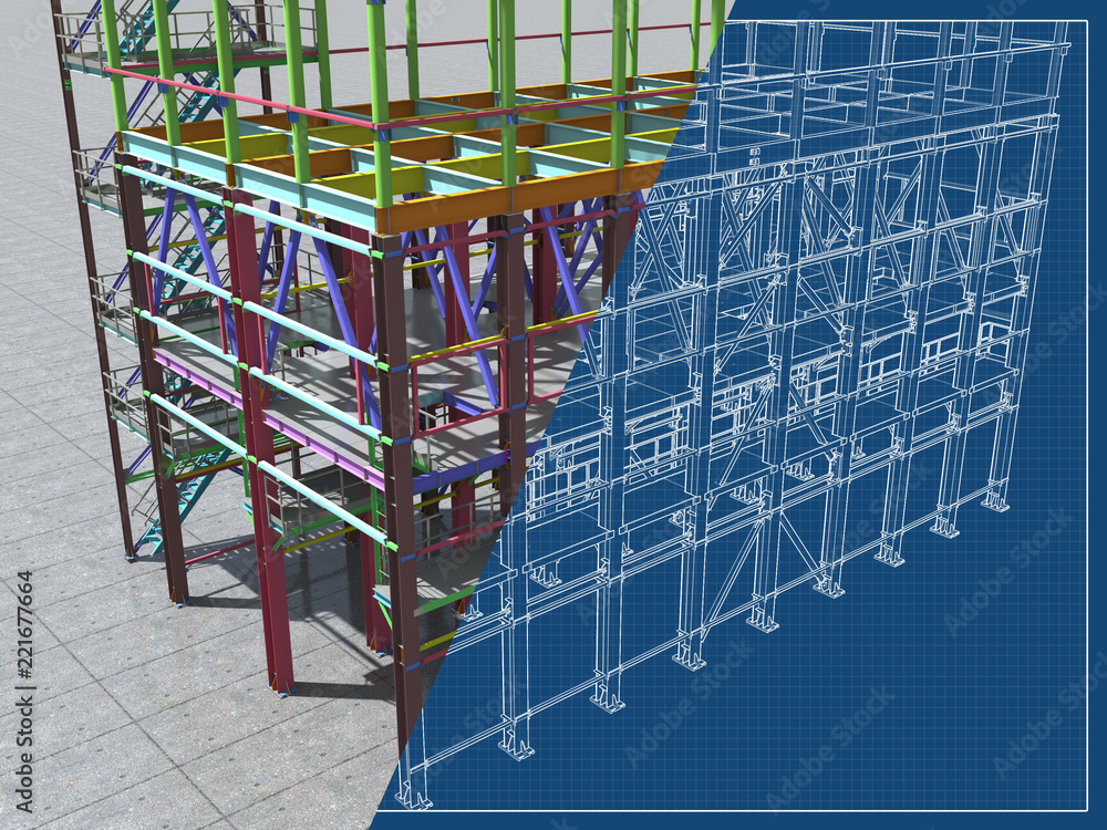 Ilustración de Stock BIM model of a building made of metal structure ...