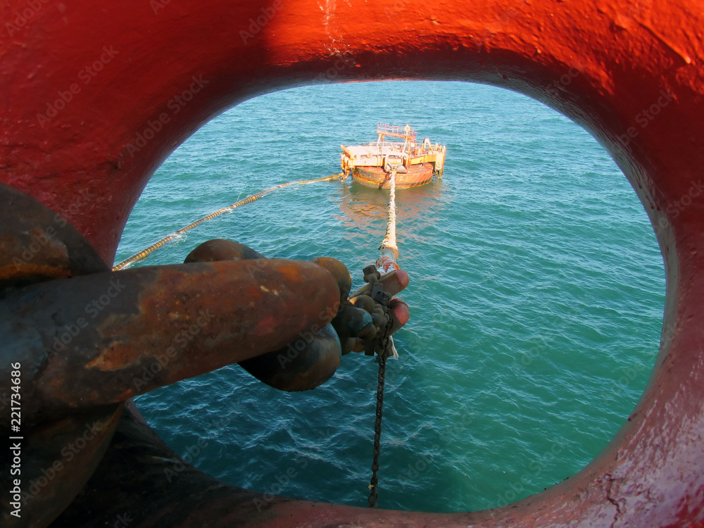 Offshore oil loading from single buoy mooring into oil tanker. Single ...