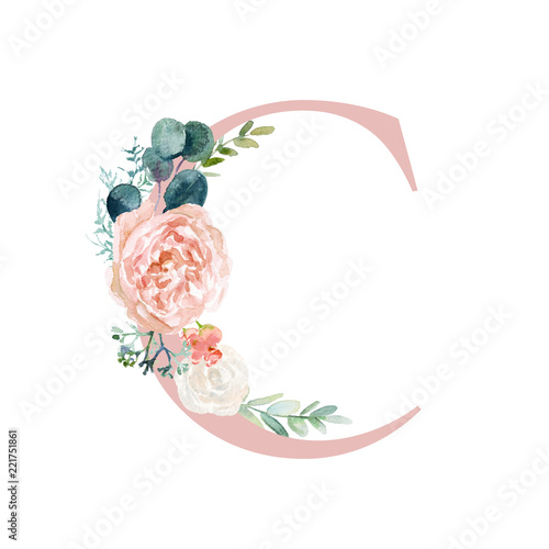 Floral Alphabet - blush / peach color letter C with flowers bouquet ...