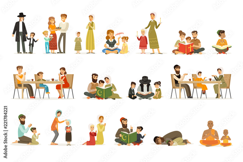 Vector flat people characters of different religions set. Jews ...
