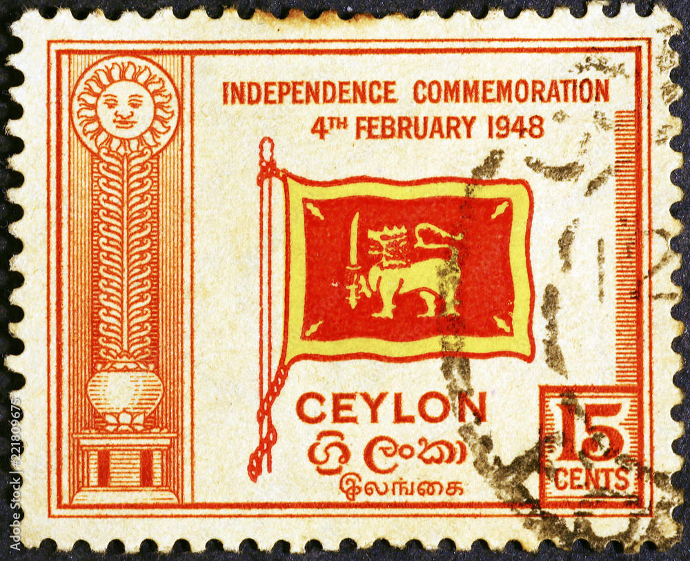 Flag of Ceylon on old postage stamp Stock Photo | Adobe Stock