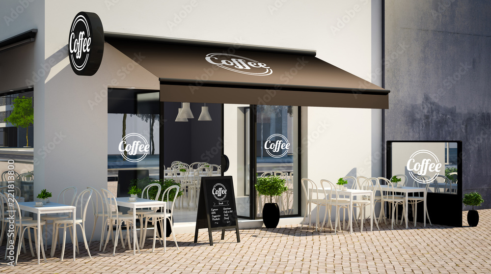 café facade mockup with branding elements Stock Photo | Adobe Stock