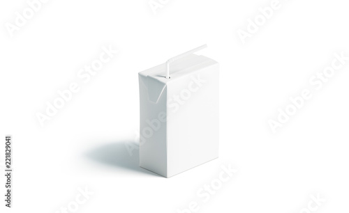 Blank white small juice pack with straw mockup, stand isolated, 3d ...