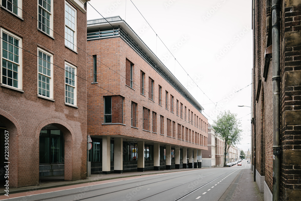 Residential buildings with brick facade in city centre of the Ha Stock ...