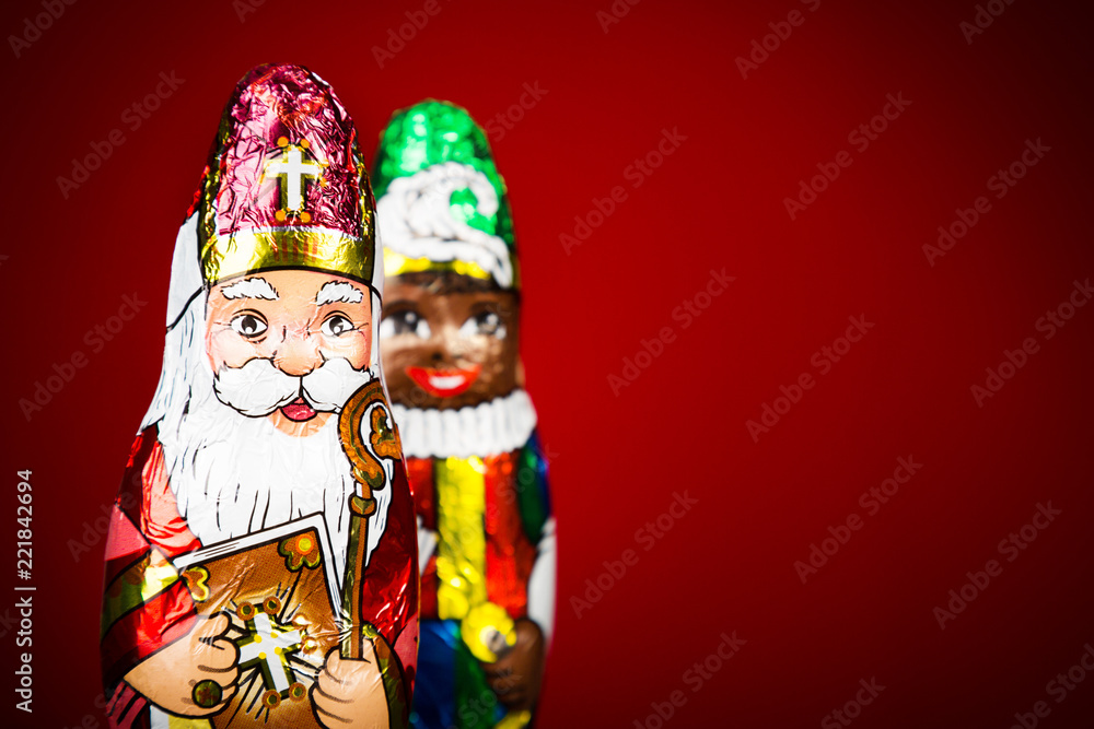 Saint Nicholas and black pete . Dutch chocolate figures of Sinterklaas ...