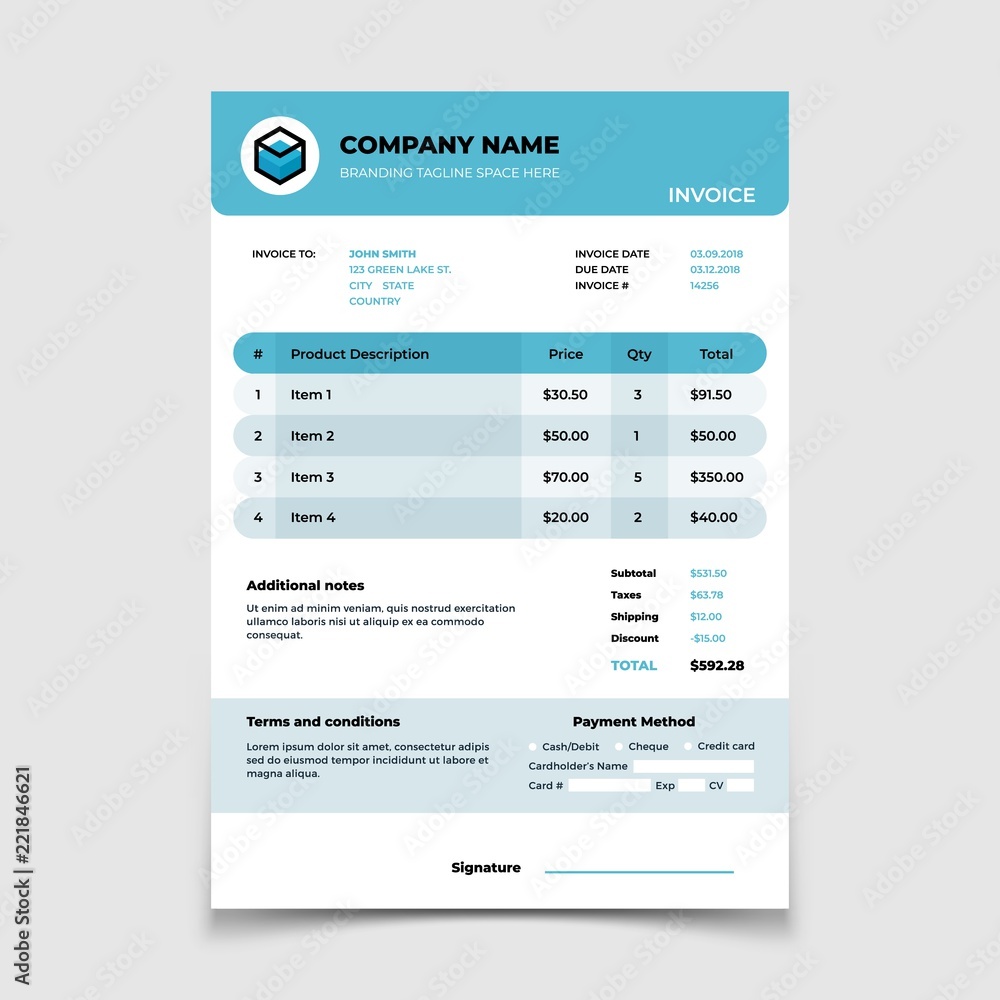 Invoice template. Bill form bookkeeping vector document design. Vector ...