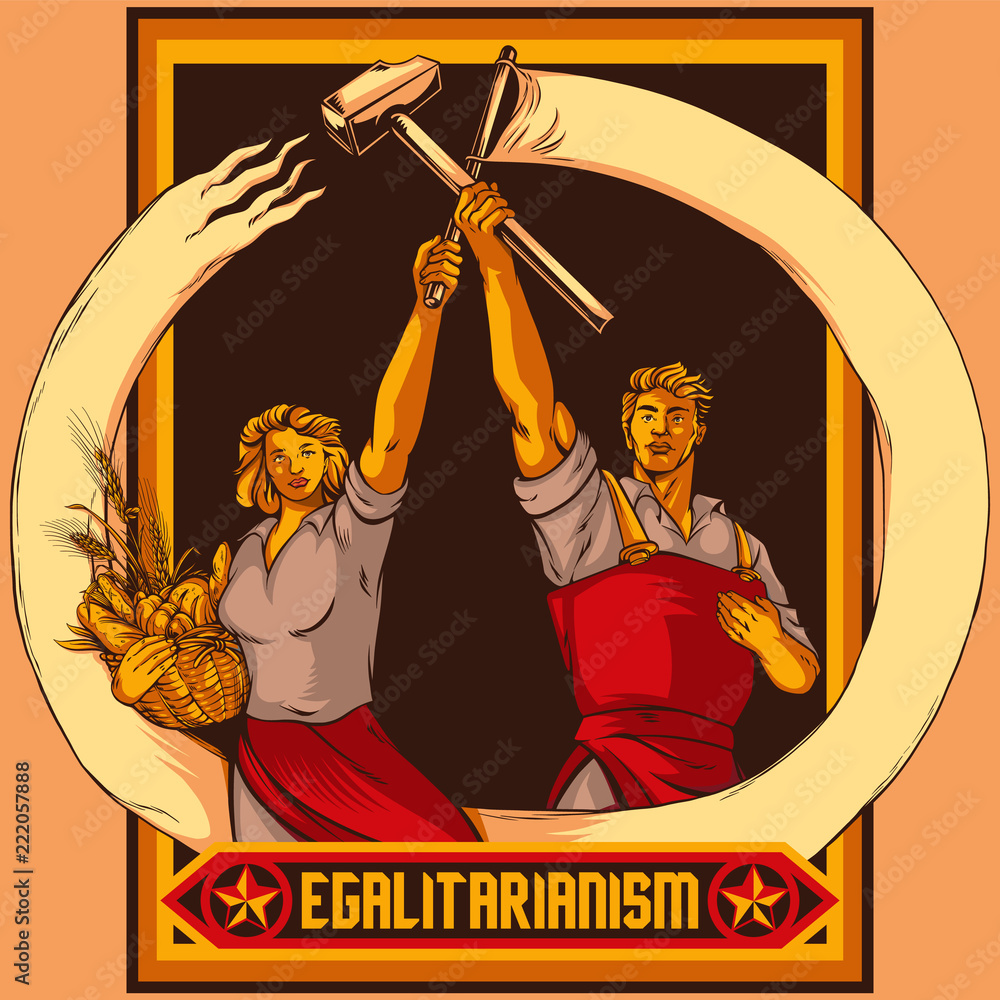 Vintage propaganda style couple vector illustration. Work and Equality ...