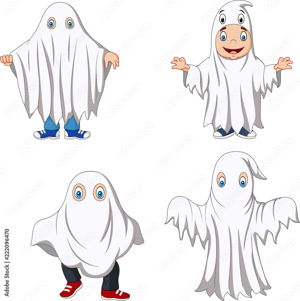 Cartoon kid with ghost costume collection Stock Vector | Adobe Stock
