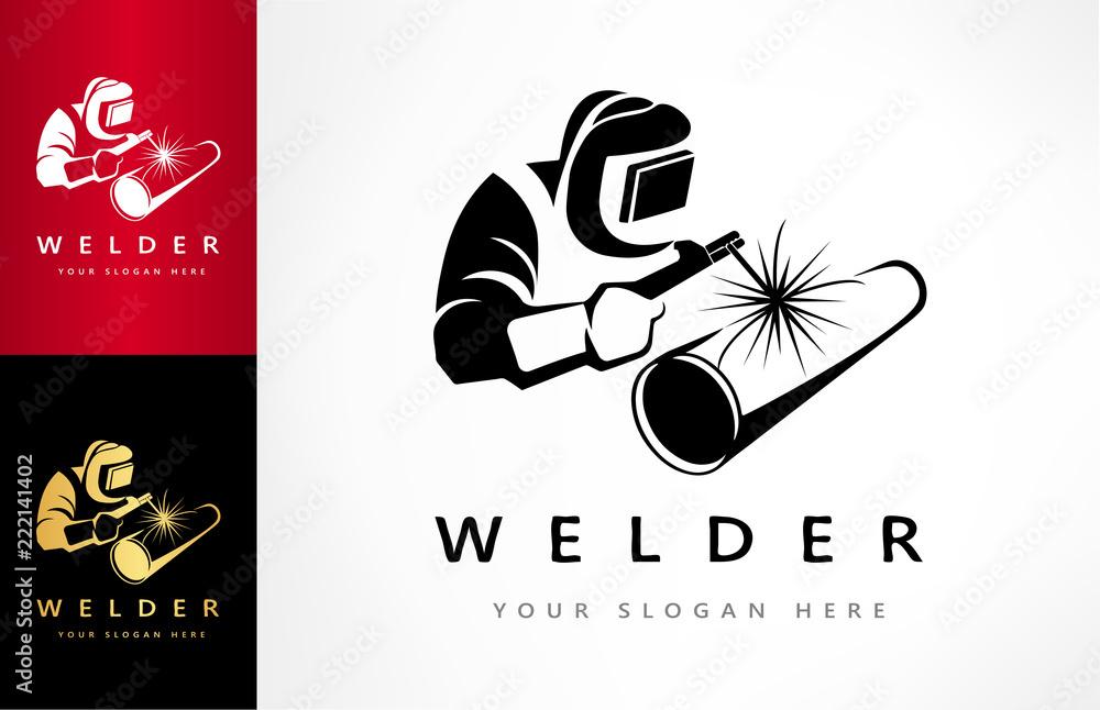 Welder welds a pipe in welding mask logo vector Stock Vector | Adobe Stock