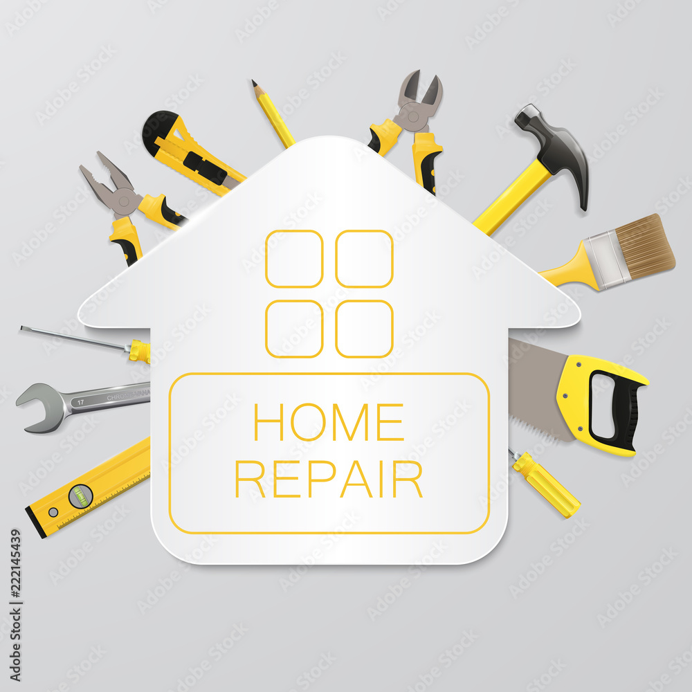 Vector construction tools with house. Home repair. Vector illustration ...