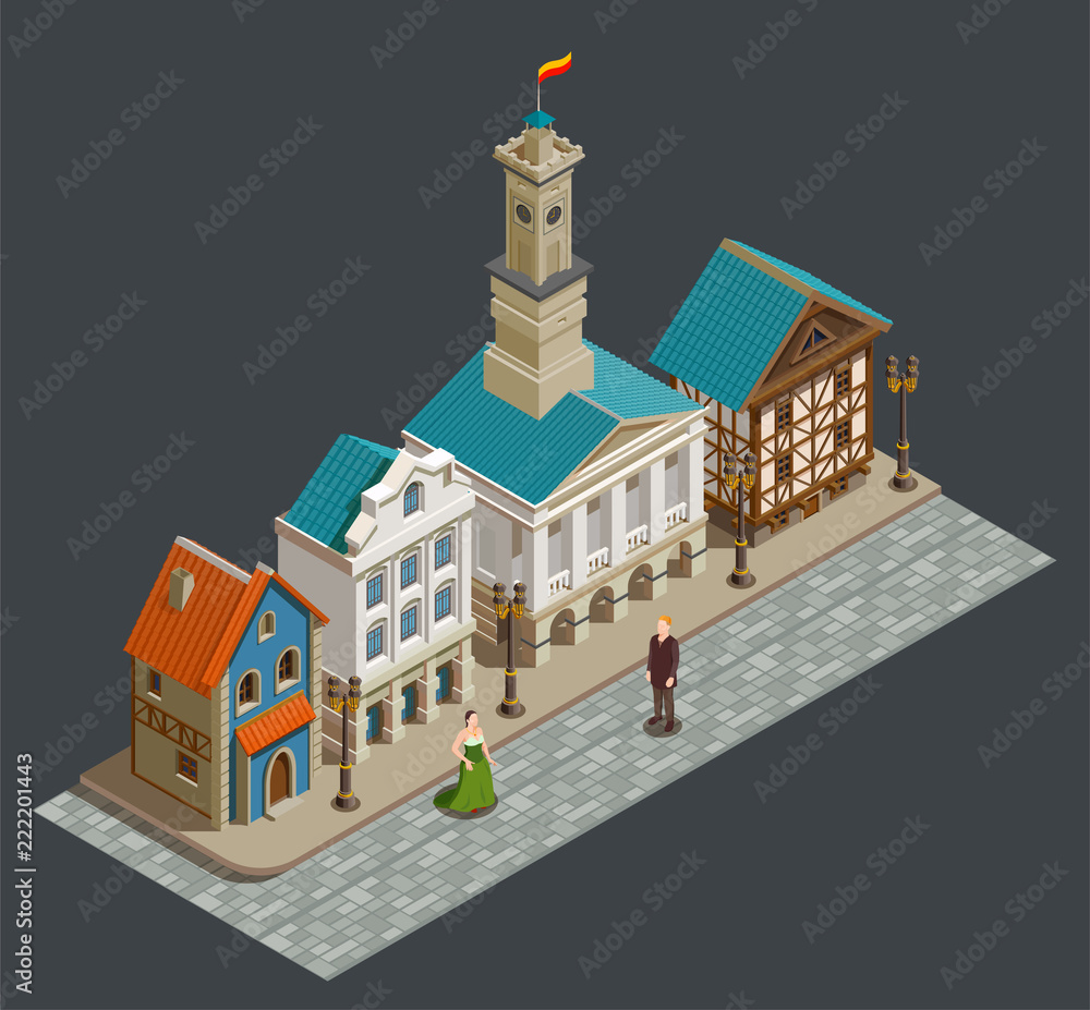 Medieval Architecture Isometric Composition Stock Vector | Adobe Stock