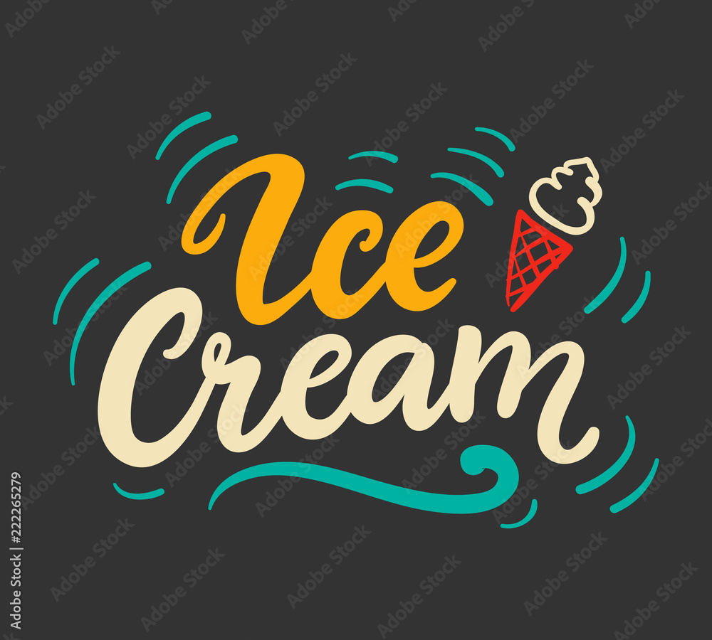 Ice cream vector logo badge with hand written modern calligraphy Stock ...