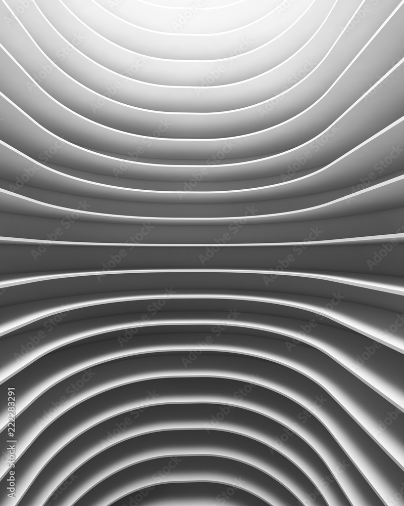 Structure of futuristic empty curve room. Interior design on white ...