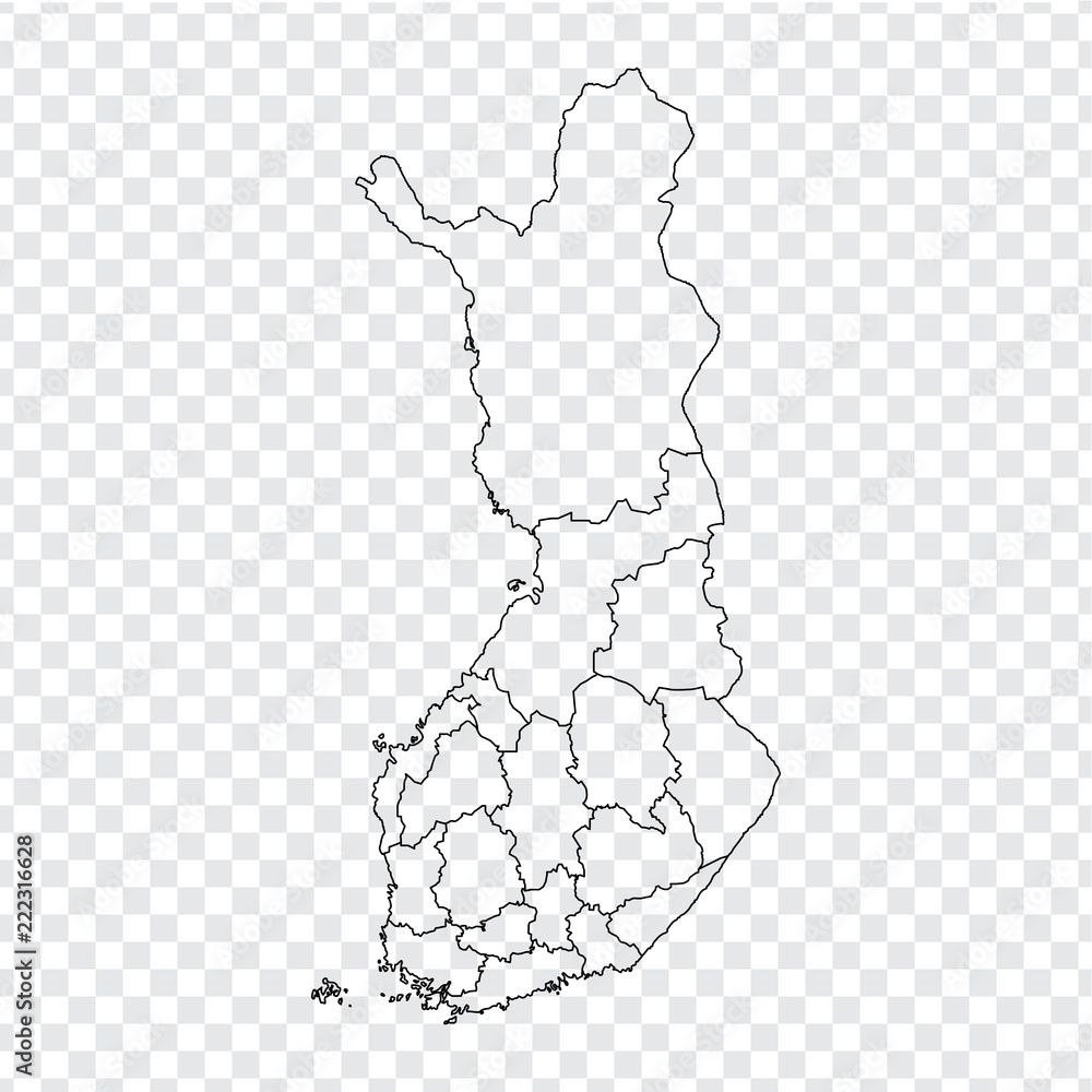 Blank map Finland. High quality map of Finland with provinces on ...