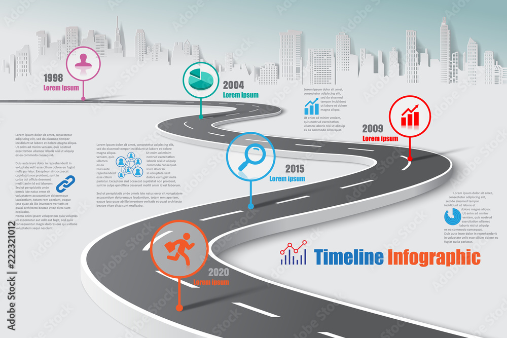 Business road map timeline infographic city designed for abstract background template milestone ...