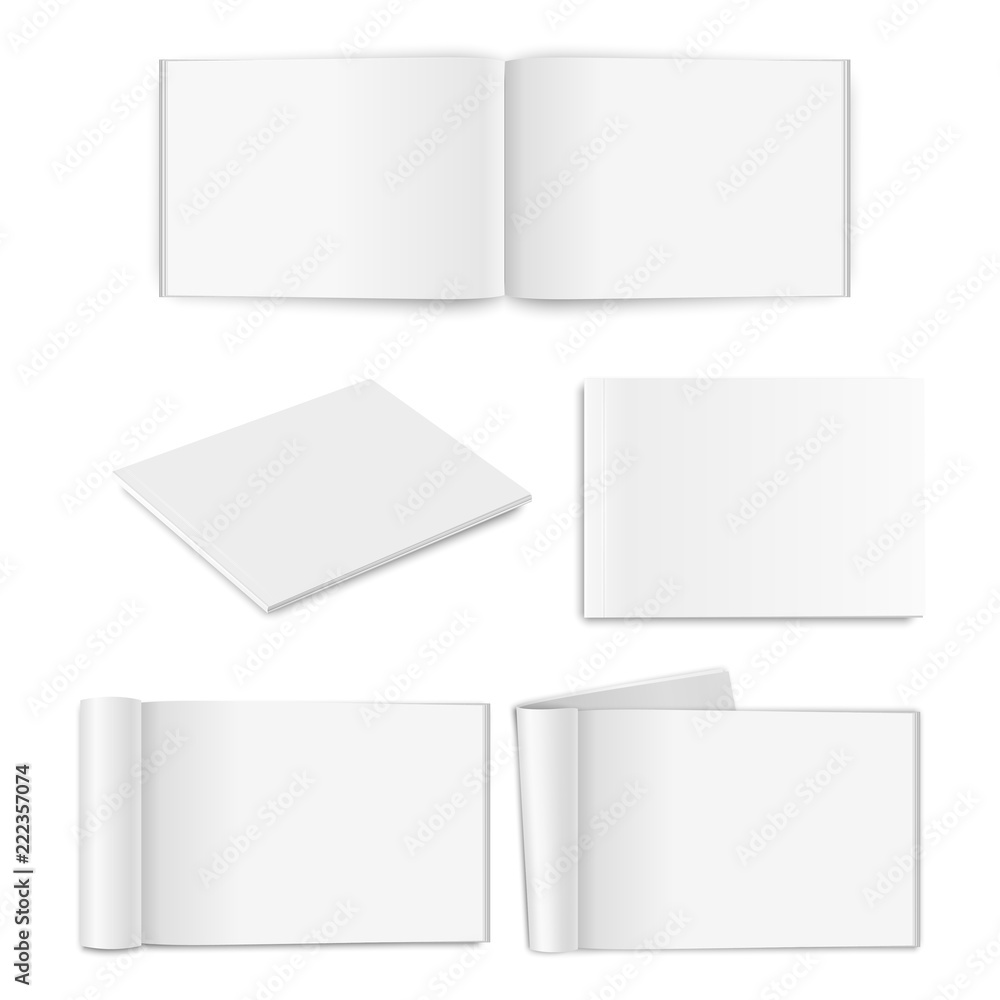 Vector realistic empty paper closed and opened A4 horizontal magazine ...