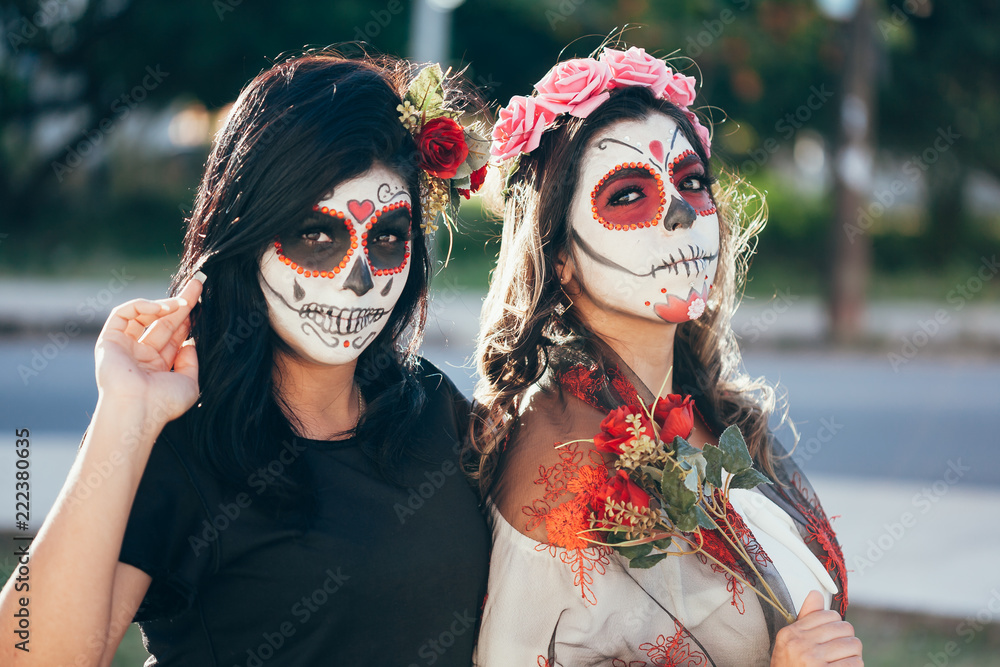 Portrait of Calavera Catrina. Young women with sugar skull makeup. Dia ...
