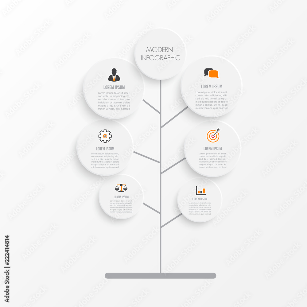 Tree infographic with icons, numbers and text. Green business diagram ...