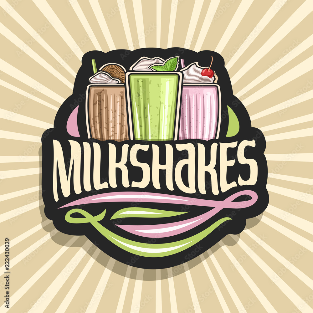 Vector logo for Milkshakes, 3 assorted dairy cocktails with soft serve ...