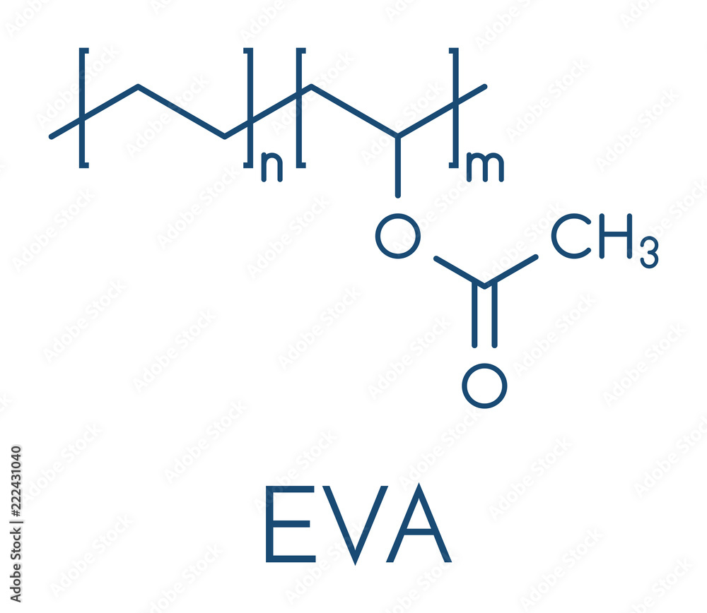 Ethylene-vinyl acetate (EVA) copolymer, chemical structure. Skeletal ...