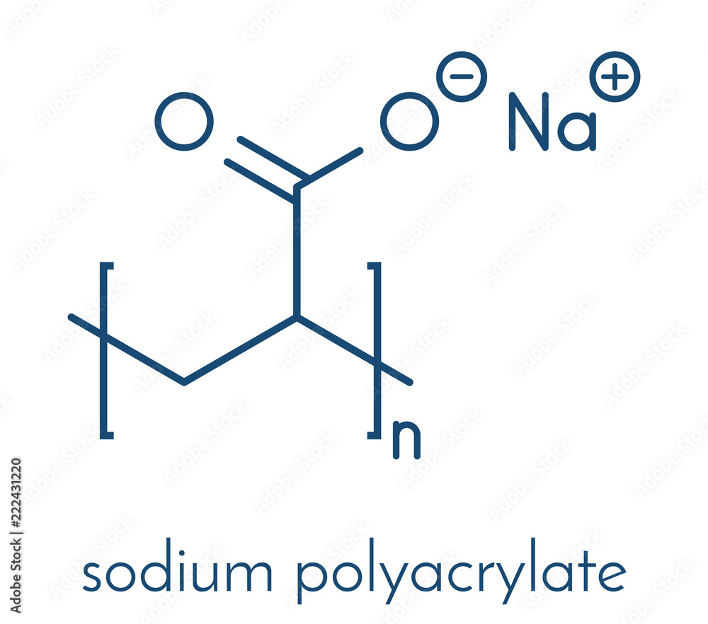 Sodium polyacrylate polymer, chemical structure. Superabsorbent polymer ...