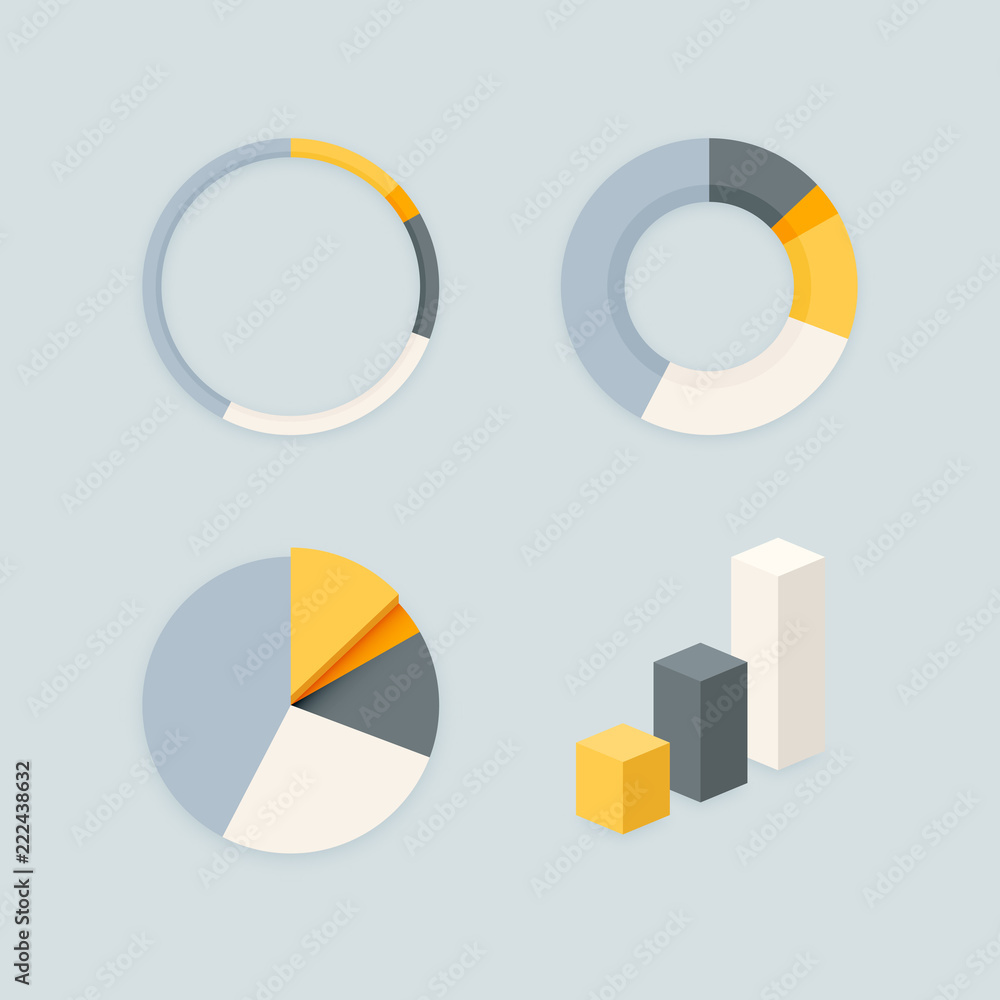 Stylish grey infographics stats chart diagram vector set. Ring, pie ...