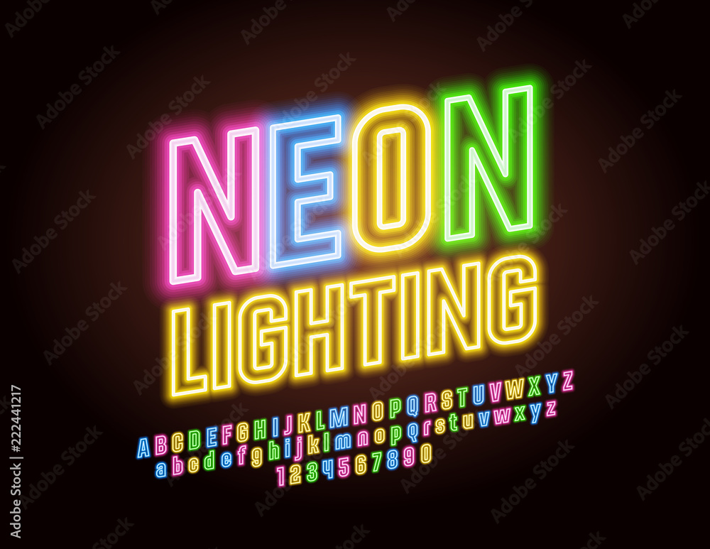 Vector Colorful Light Glowing Font. Bright Neon Alphabet Letters ...