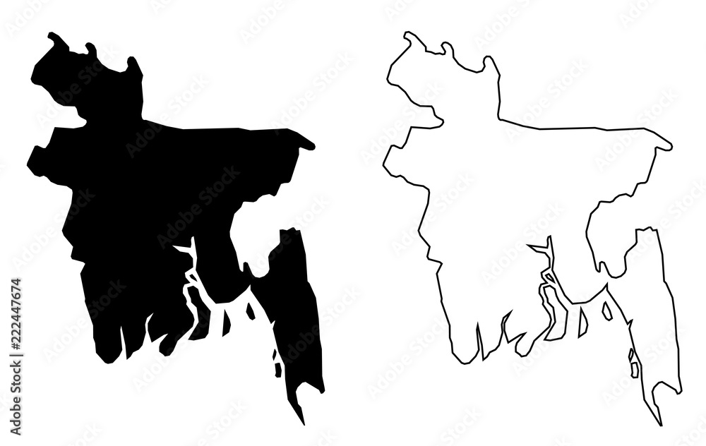 Simple (only sharp corners) map of Bangladesh vector drawing. Filled ...