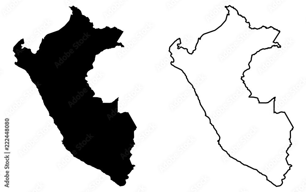 Simple (only sharp corners) map of Peru vector drawing. Mercator ...