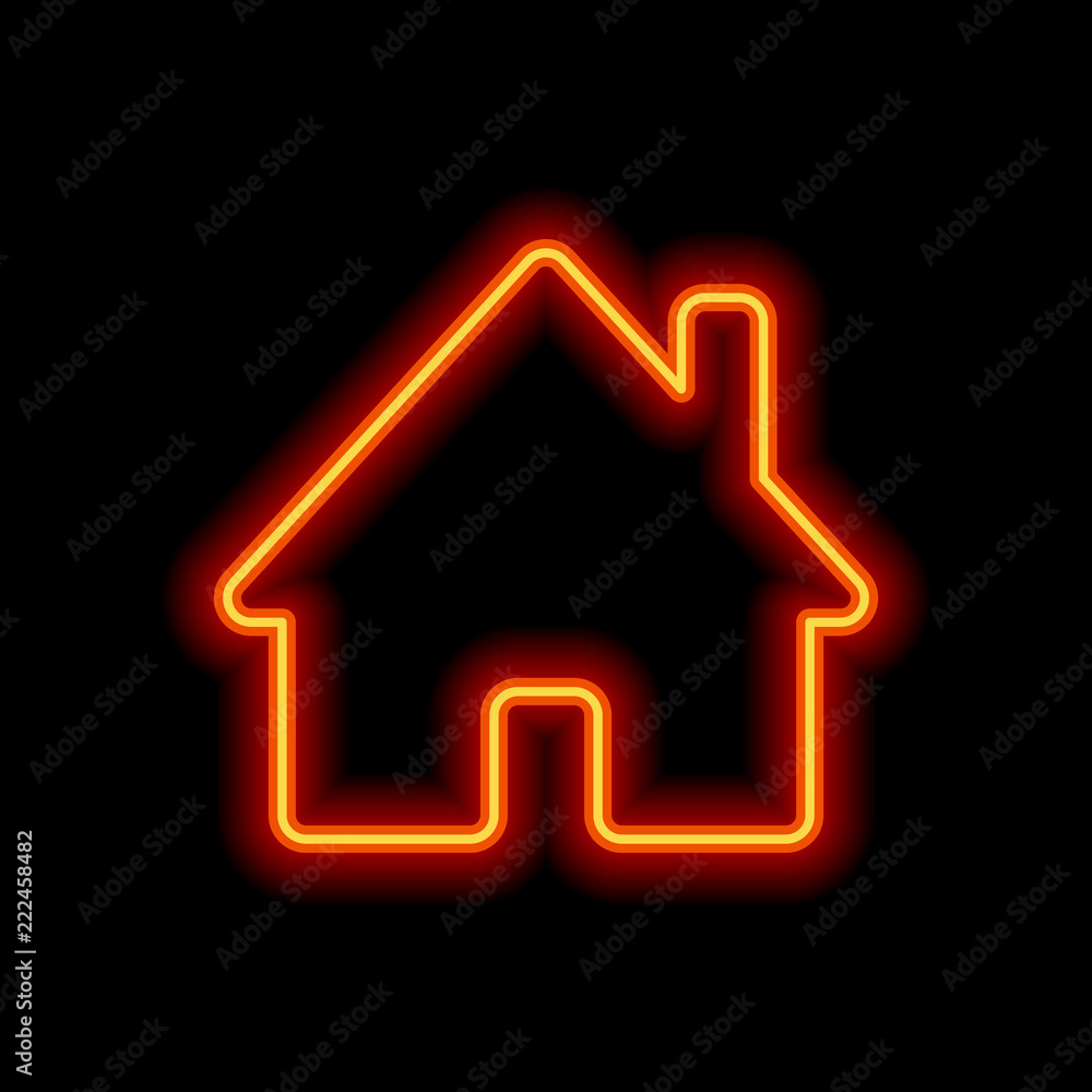 house icon. Orange neon style on black background. Light icon Stock ...